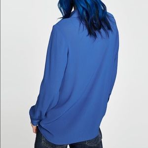 Zara | Tops | Zara Cobalt Blue Ruffled Shirt | Poshmark